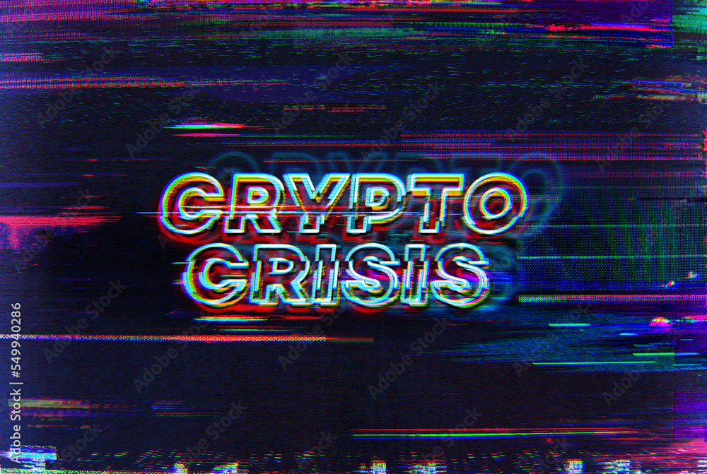 CRYPTO CRISIS. Glitch art corrupted graphics typography illustration in ...