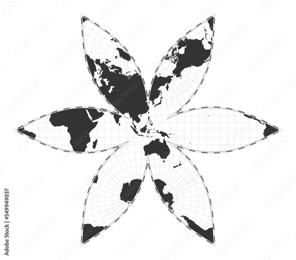 Vector world map. The U.S.-centric Gingery world projection. Plan world ...