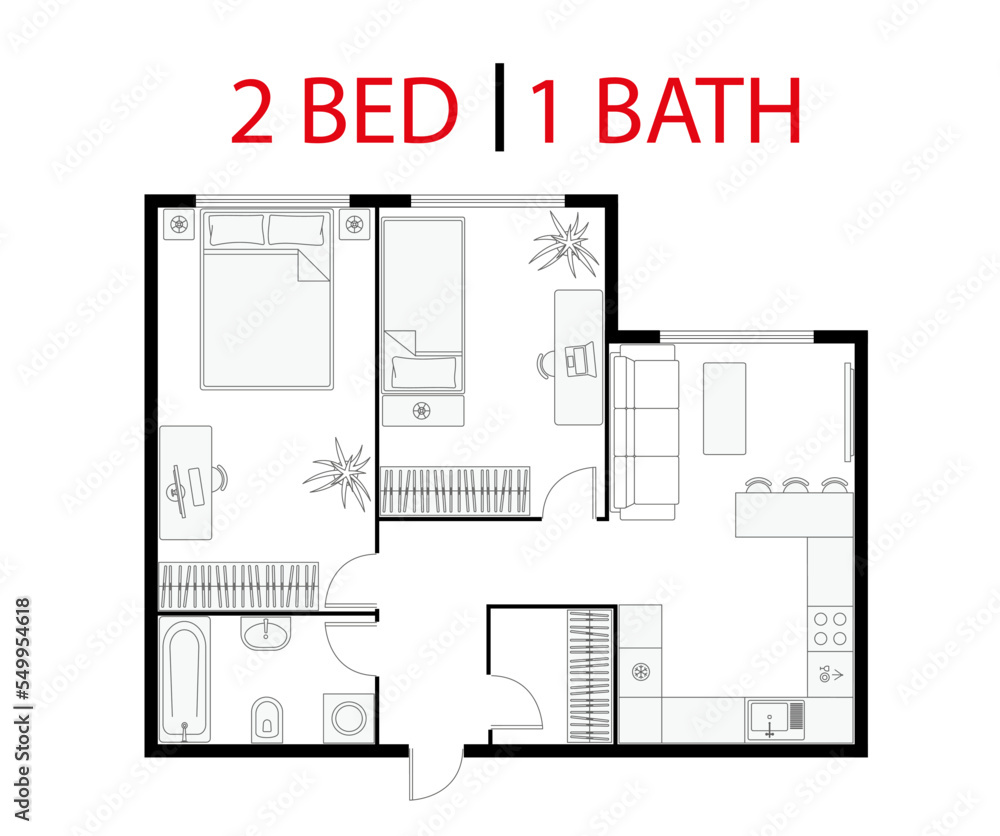 Plan floor apartment. Studio, condominium. Two bedroom layout floor ...