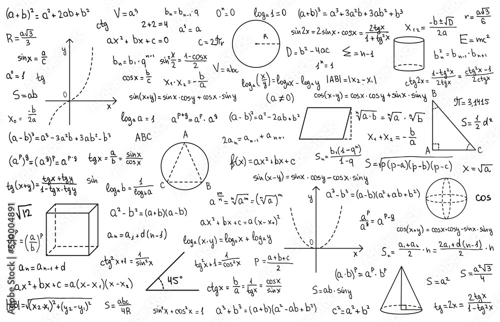Mathematics theory and mathematical formula. Handwritten symbols ...