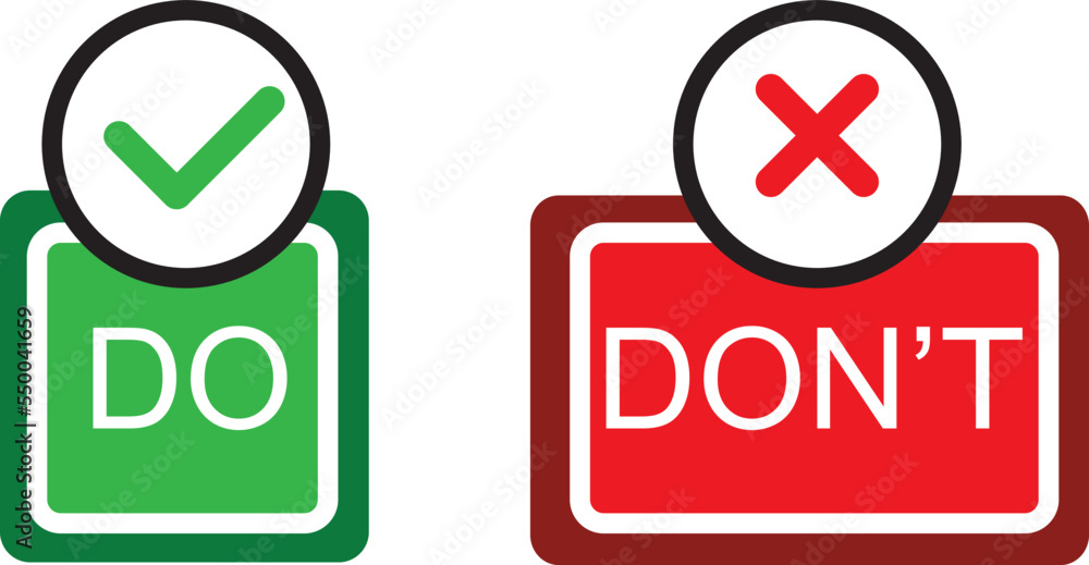 Do and Don't icons. Check mark and cross. Like and dislike symbols ...