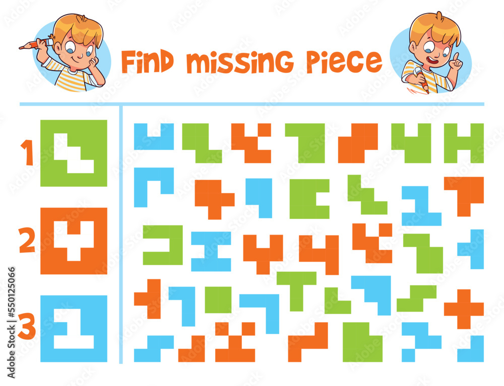 Find missing piece. Educational game for children. Colorful cartoon ...