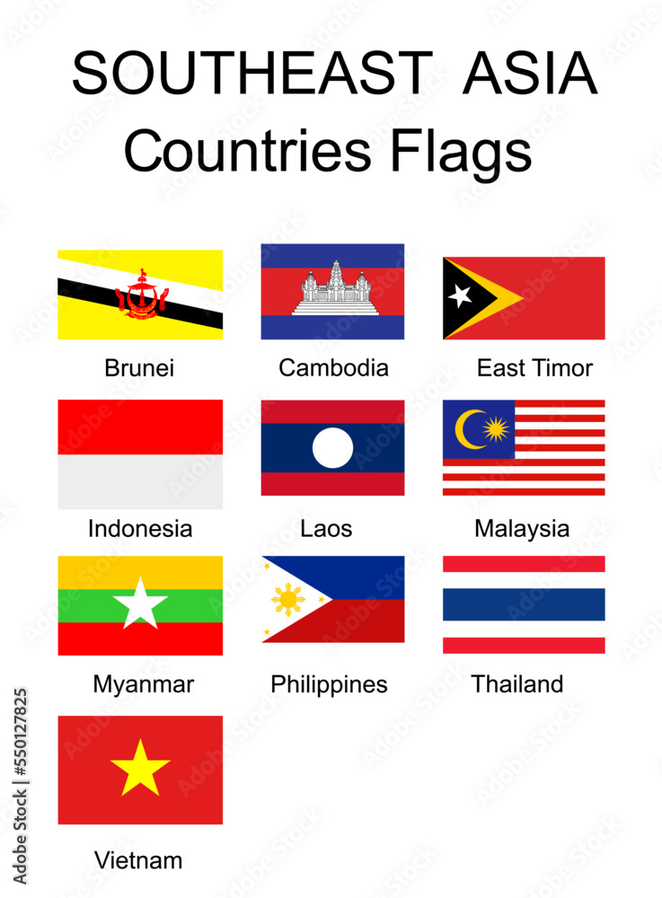 Southest Asia countries flags. Asian Economic community members flag ...