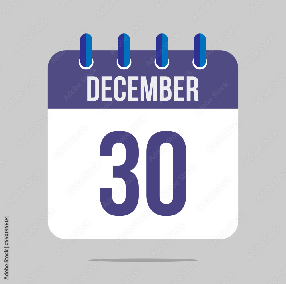 30 december calendar vector. Calendar icon for december with marked ...