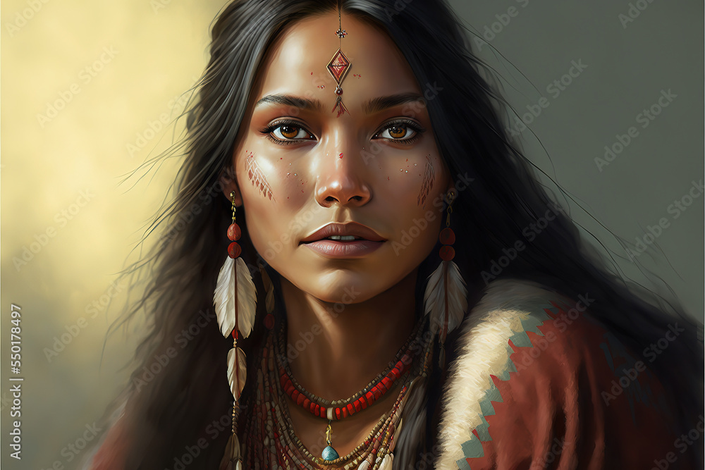 native american indian woman art ,digital art, generative ai Stock ...