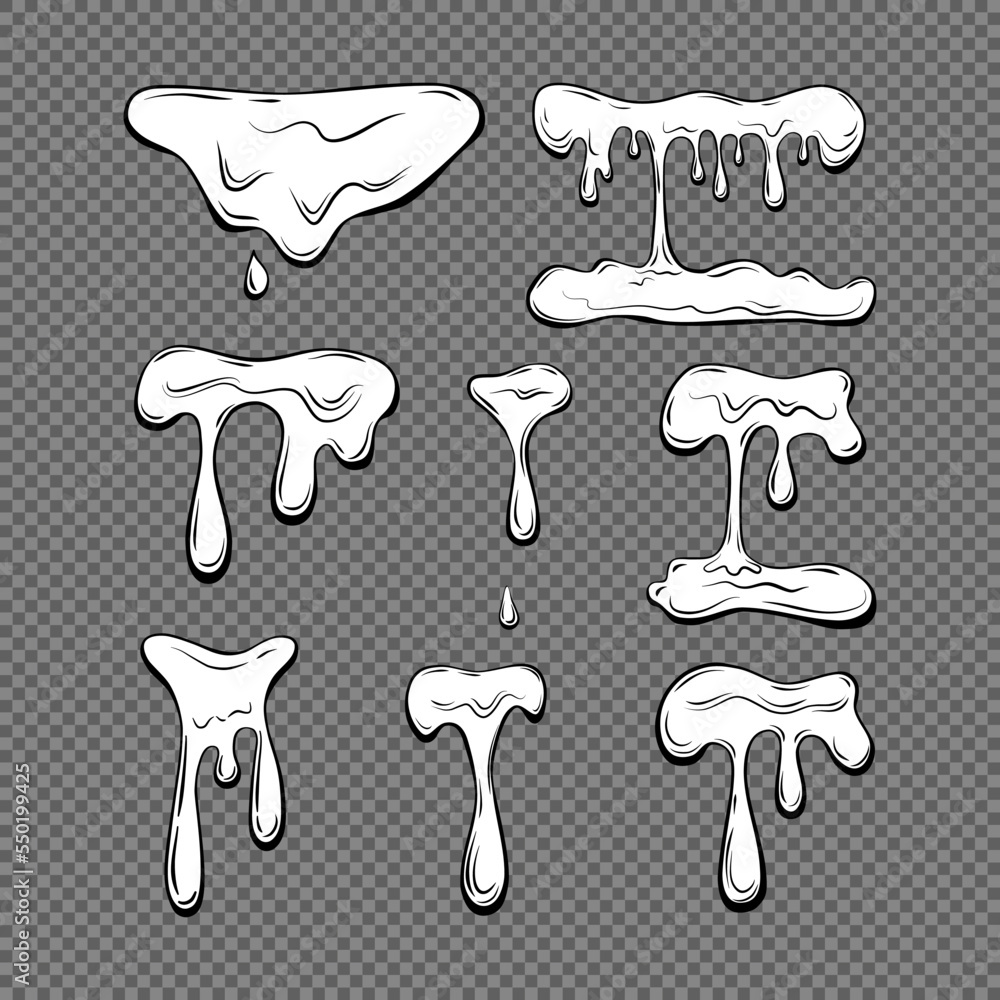 Dripping liquid outline on a transparent background. Contoured black ...