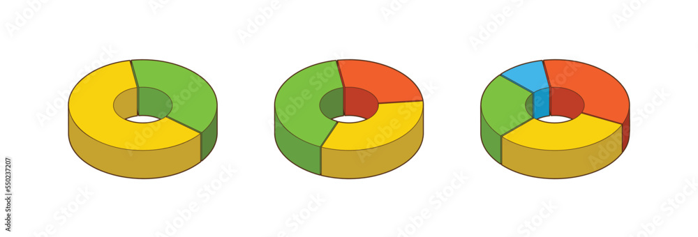 Donuts, Pie chart icons, isolated on the background. 3d, Isometric ...