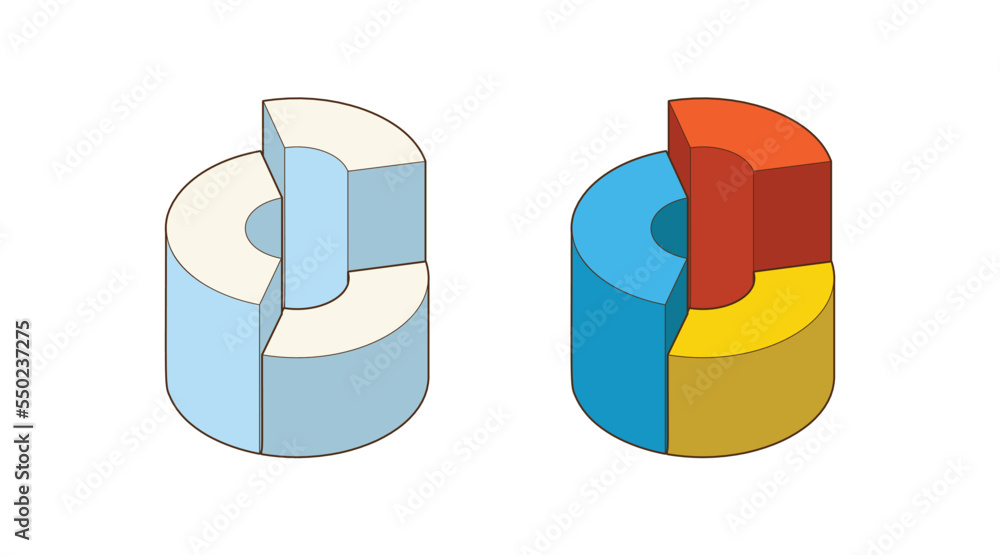 Donuts, Pie chart icons, isolated on the background. 3d, Isometric ...