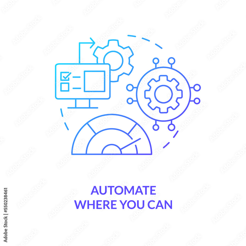 Automation impact on speed blue gradient concept icon. Optimize release ...