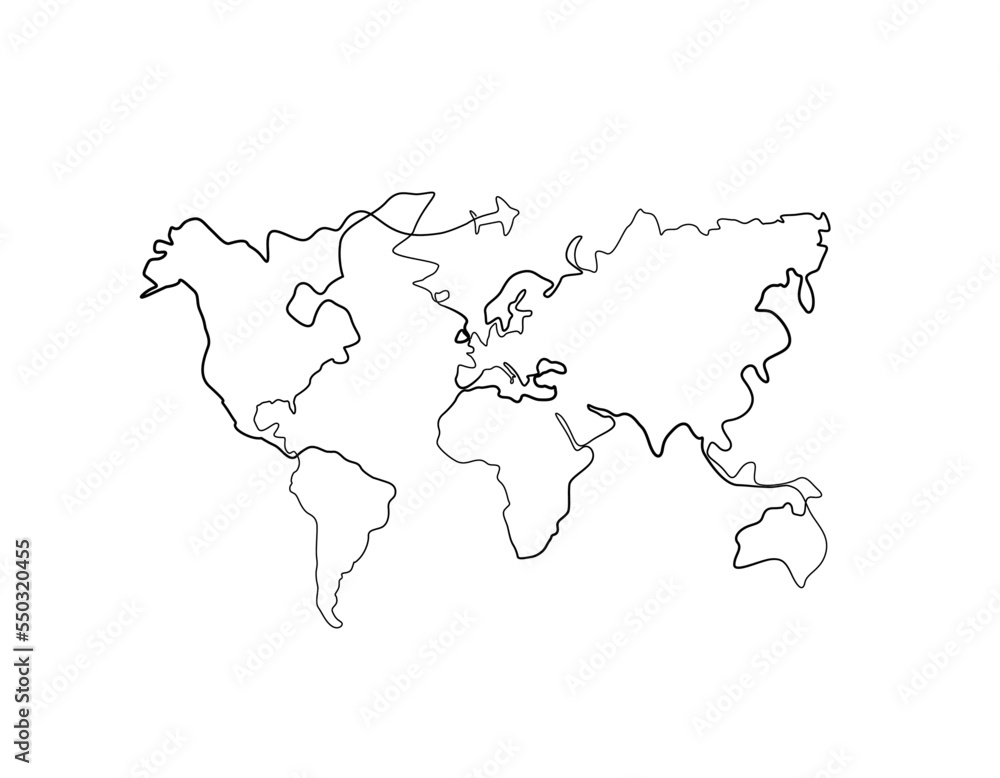 World map, abstract concept, continuous line drawing, tattoo, print for ...
