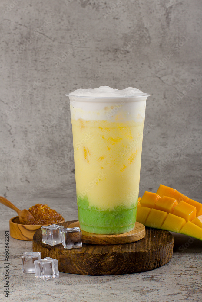 Boba or tapioca pearls is taiwan bubble milk tea in plastic cup with ...