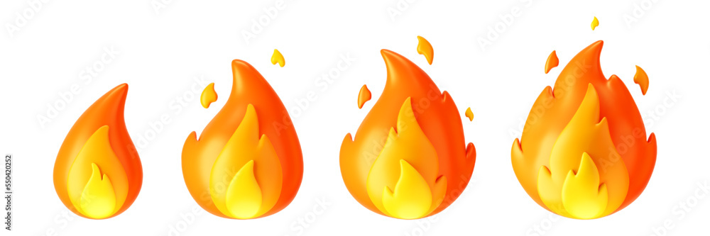 3d fire flame icons set with burning red hot sparks isolated on white ...