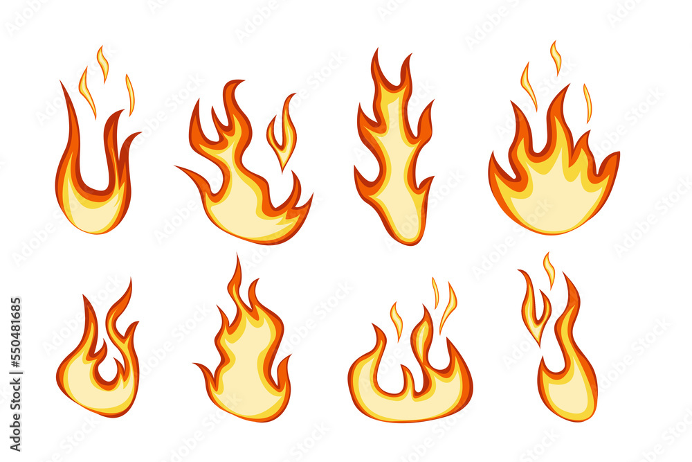 flaming fire vector collection cartoon design isolated white background ...