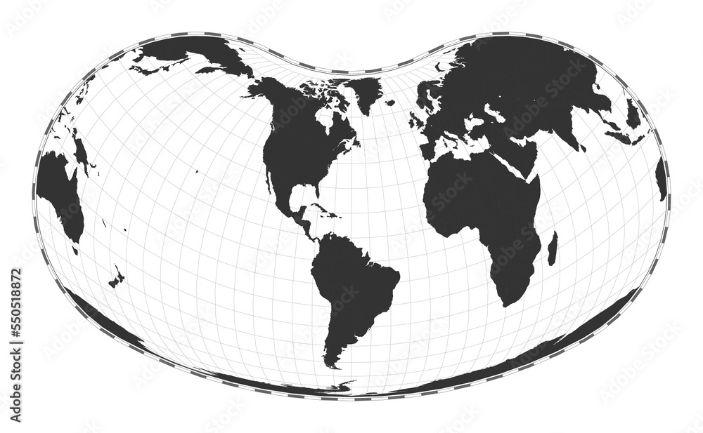 Vector world map in Hill eucyclic projection. Geographical map with ...
