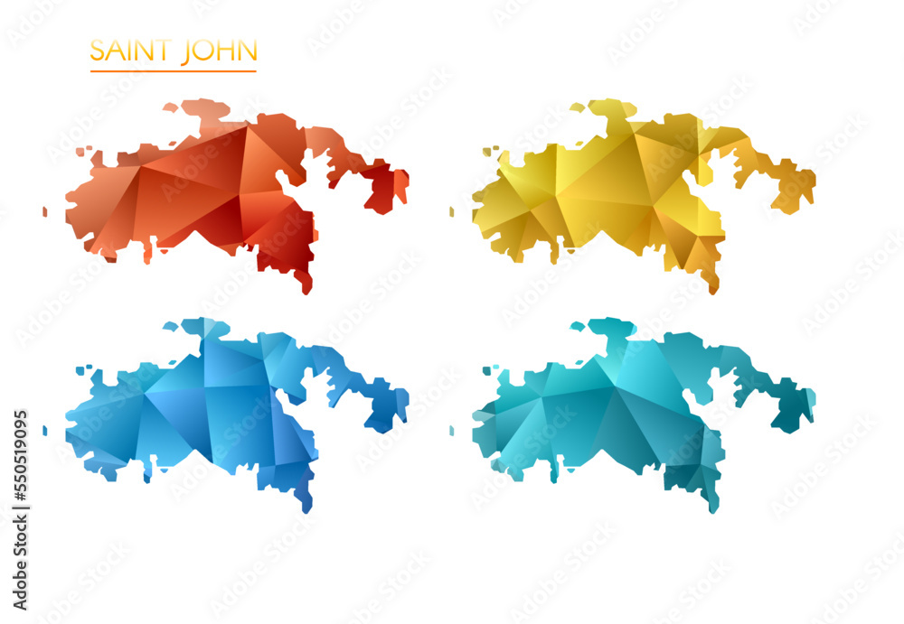 Set of vector polygonal maps of Saint John. Bright gradient map of the ...