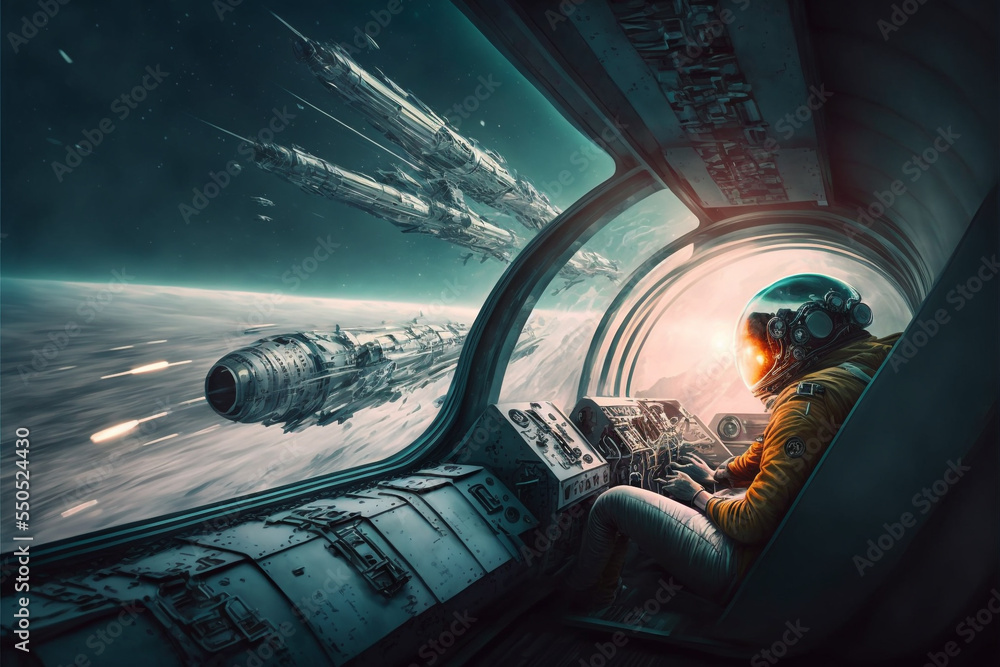 Inside of a Spaceship Driving at Hyper Speed, Space Travellers flying through the space ...