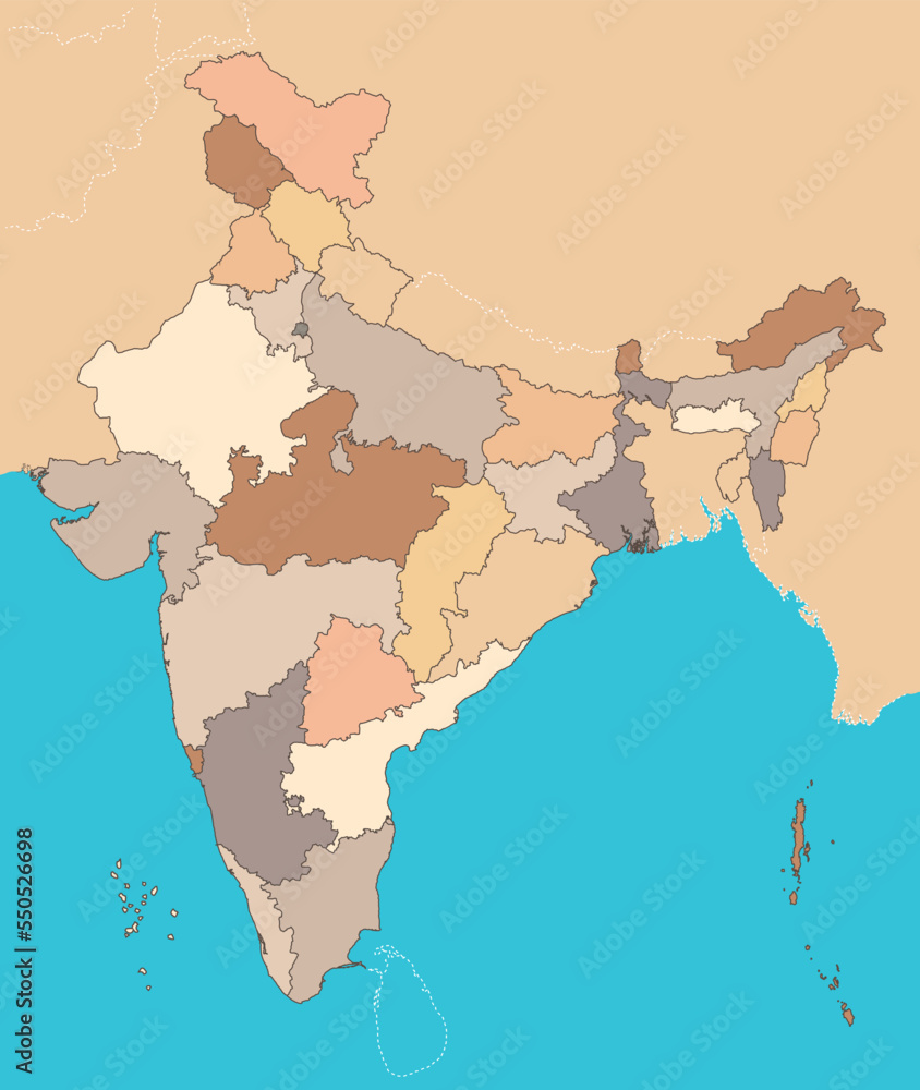 Political map of India with detailed outlined states and union ...