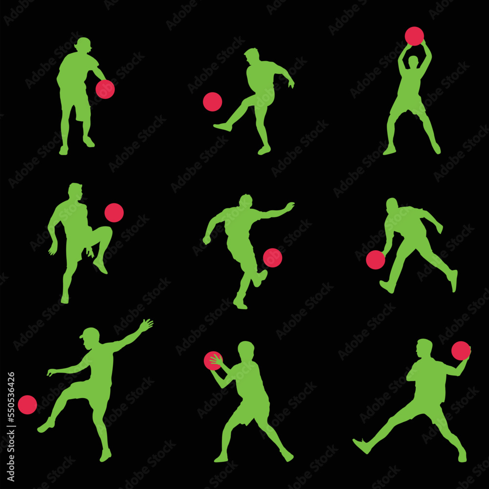 kickball men male boy players silhouette set Stock Vector | Adobe Stock