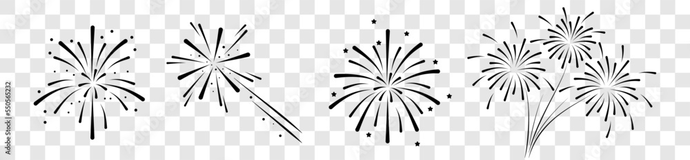 Set of firework icons.Fireworks with stars and sparks isolated on white ...