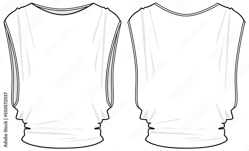 women sleeveless loose fit t shirt flat sketch vector illustration ...