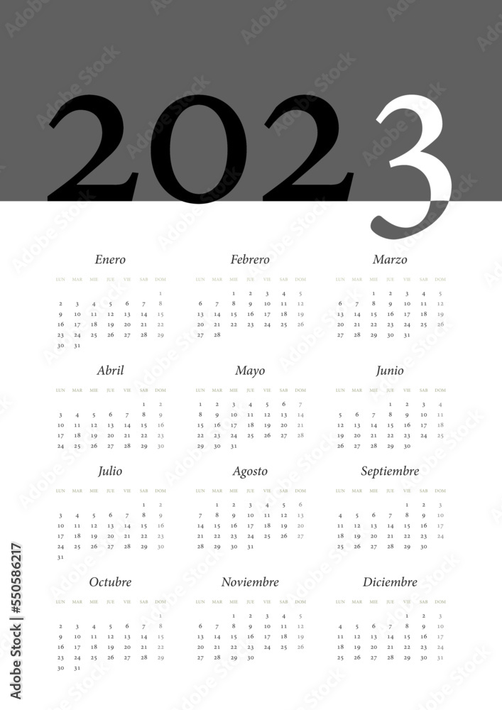 Calendar year 2023. Calendar with dates in Spanish. Vector in ...