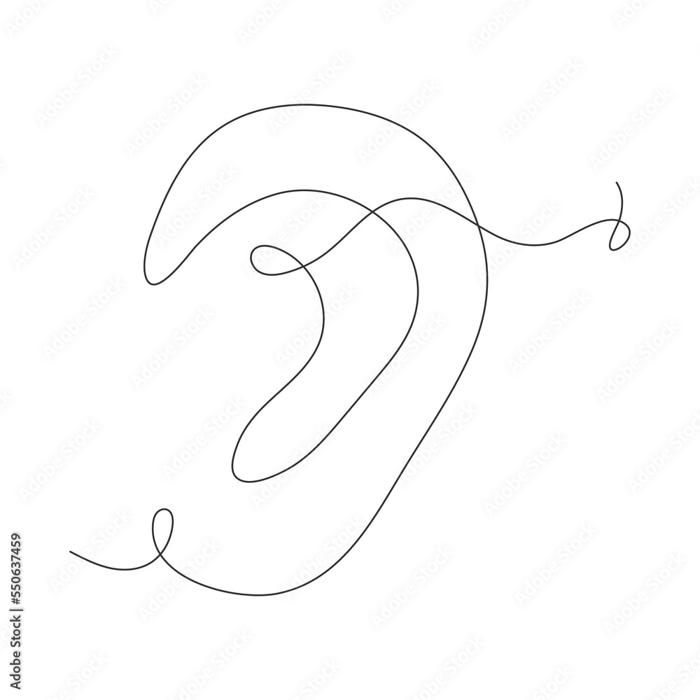 Ear continuous one line drawing. Hand drawn outline hear symbol. Vector ...