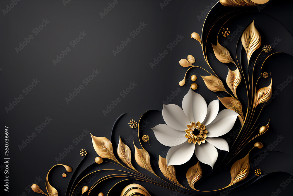 abstract black and gold and white floral pattern background Stock Photo ...