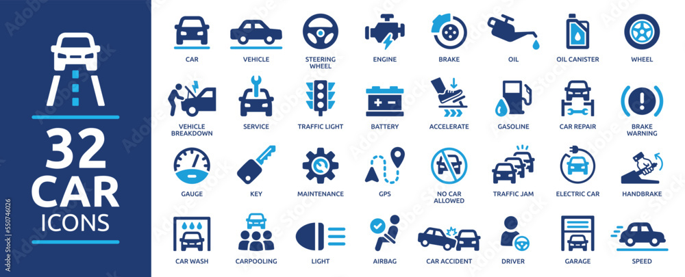 Car icon collection. Car service and repair icons element. Containing ...