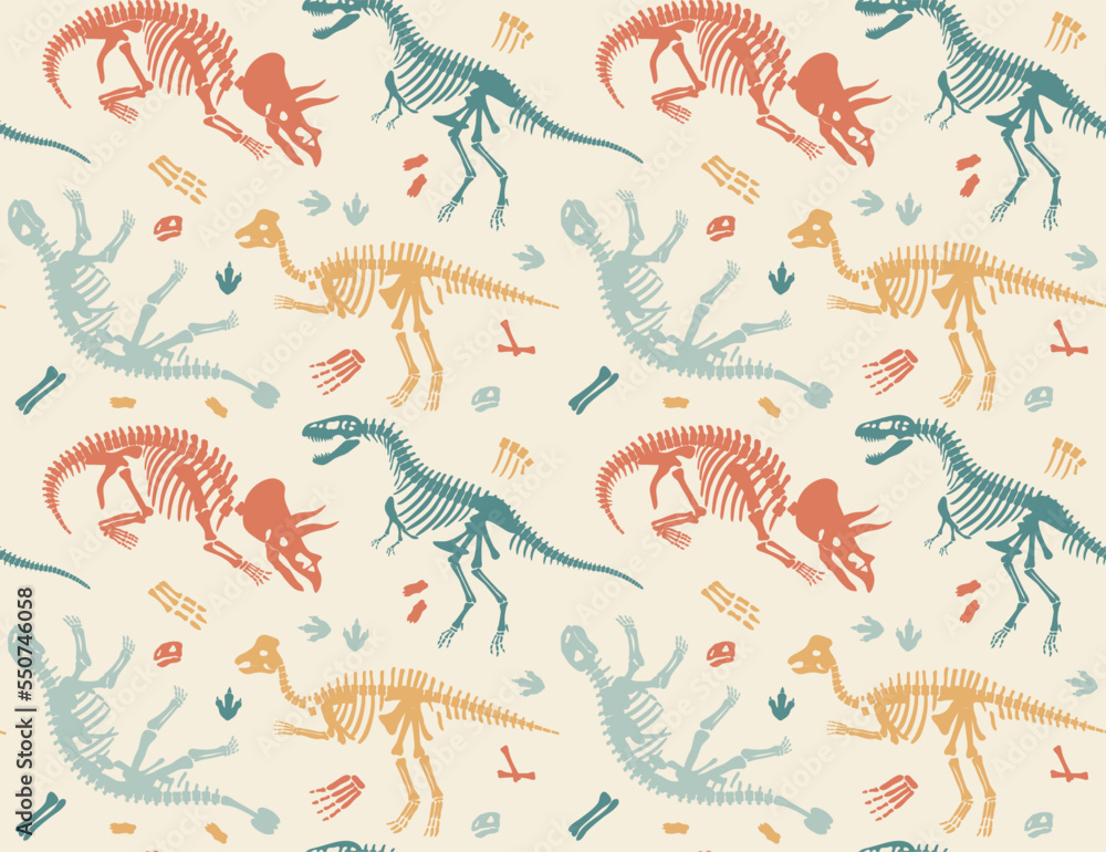 Dinosaurs skeleton seamless pattern. Repeating design element for ...
