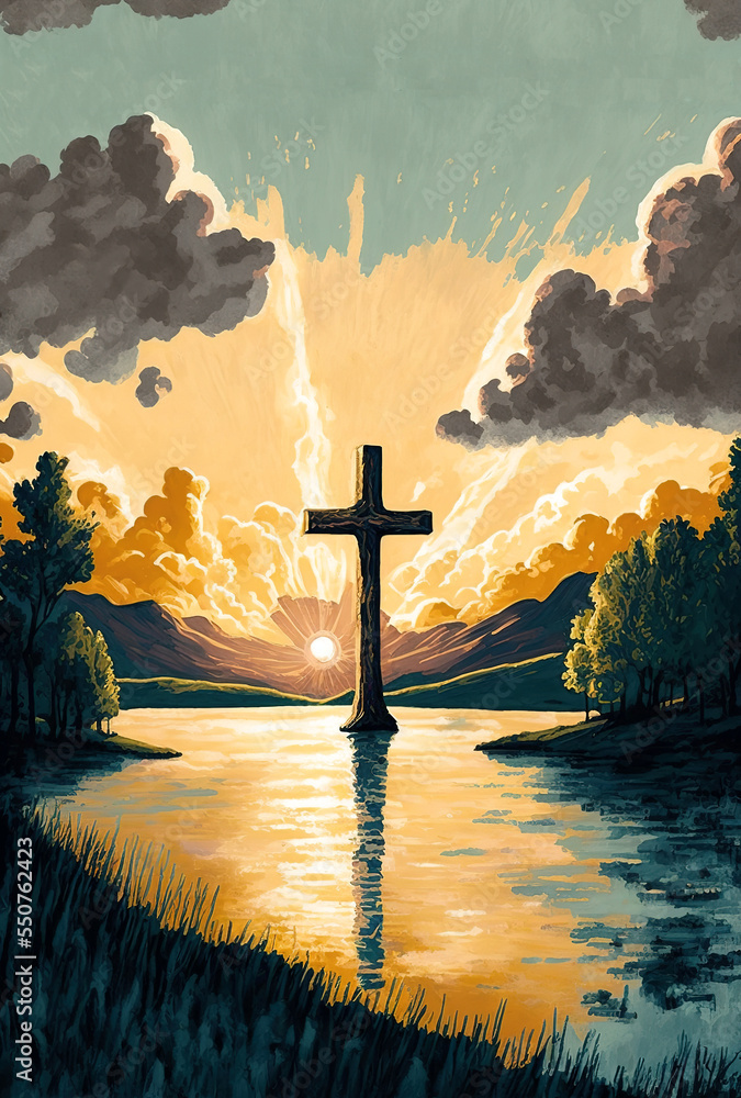 Spiritual illustration jesus cross christianity background art crucifix ...