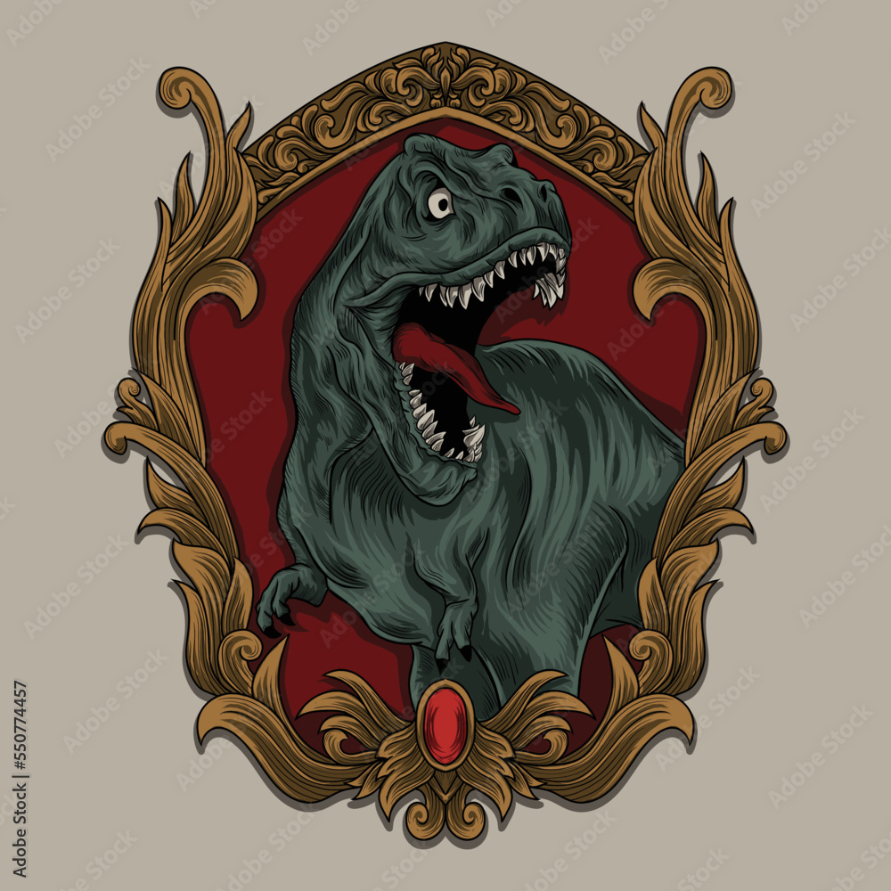 artwork illustration and t shirt design dinosaurus engraving ornament ...