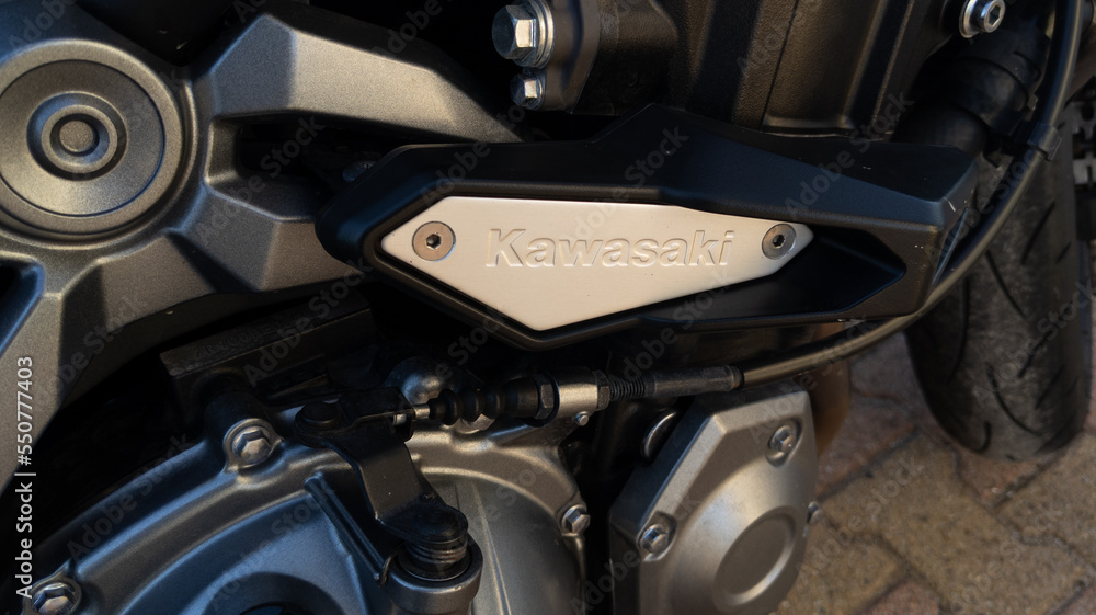 Kawasaki logo brand and text sign on Z900 motorcycle side japan ...