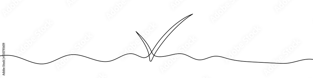 Check mark in continuous line drawing style. Line art of the approved ...