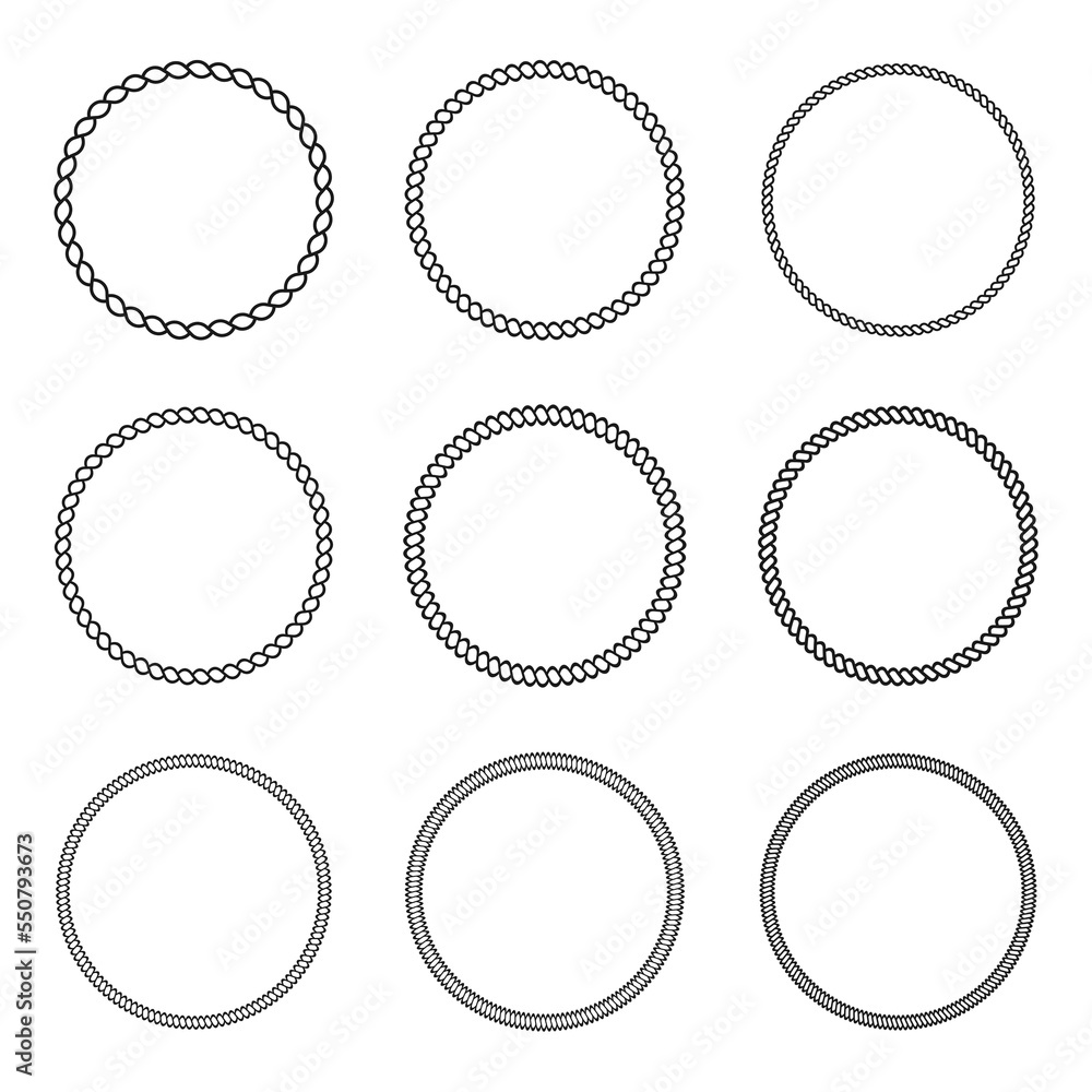 Rope frames collection. Set of round frames from nautical rope. Marine ...