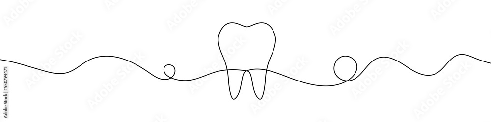 Tooth icon in continuous line drawing style. Line art of tooth icon ...