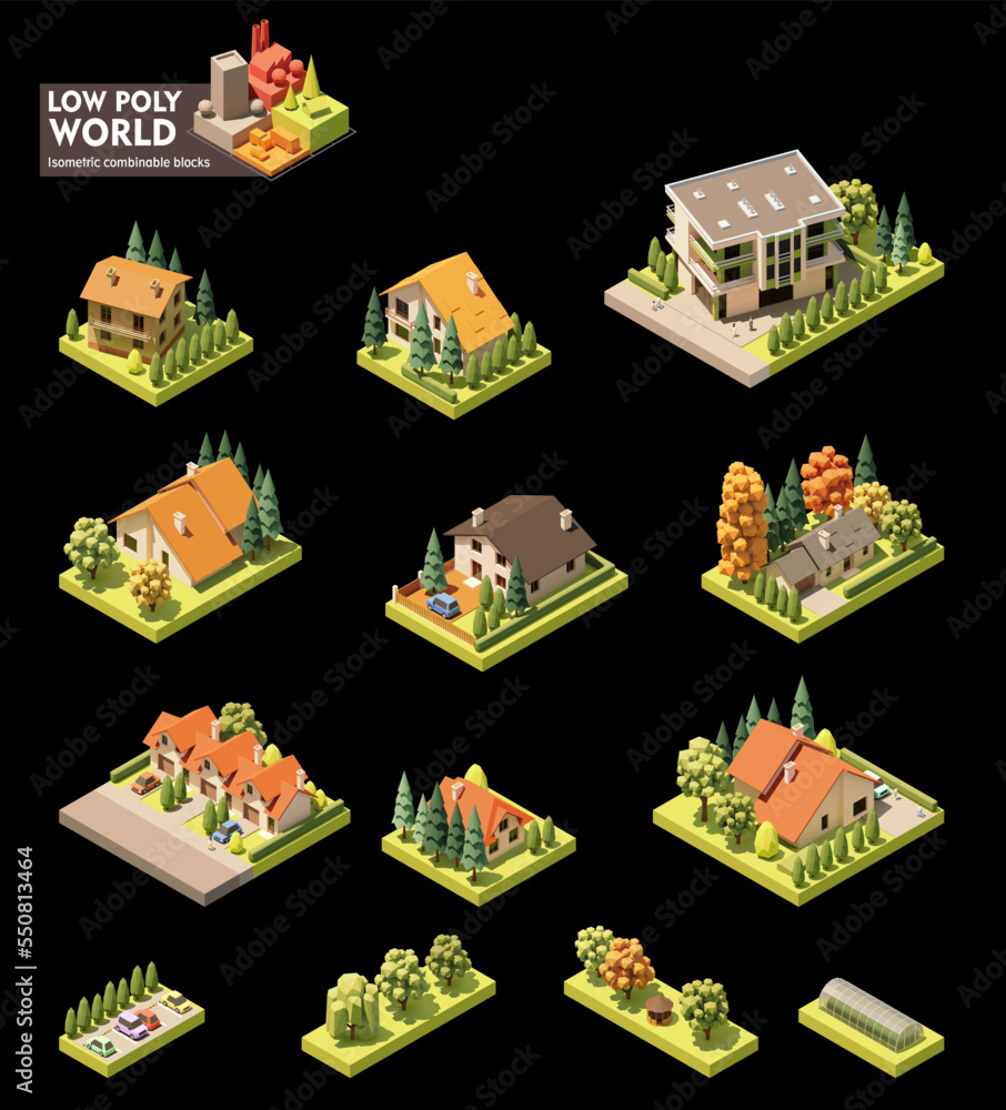Vector isometric world map creation set. Combinable map elements ...