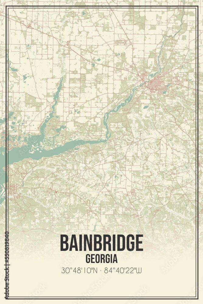 Retro US city map of Bainbridge, Georgia. Vintage street map. Stock ...