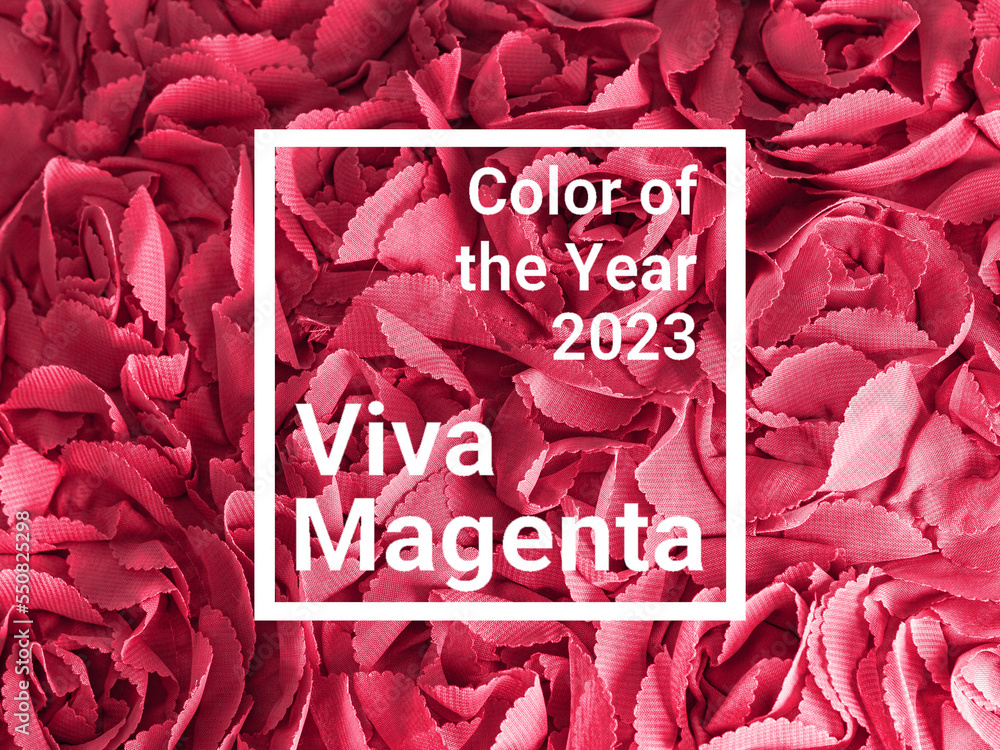 Textile with roses in red magenta color of year 2023 Viva Magenta ...