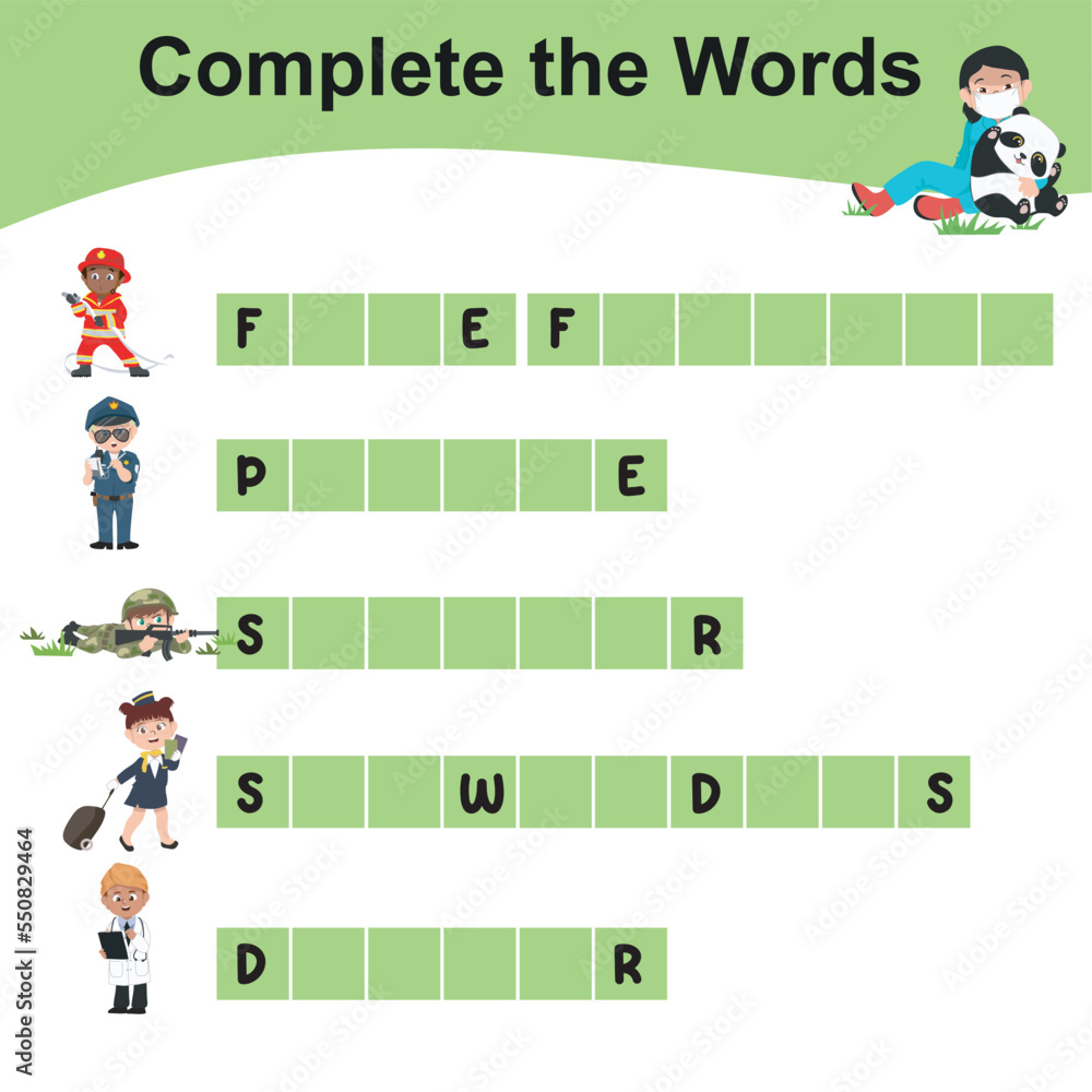 What letters are missing? Complete the missing words. Educational Word ...