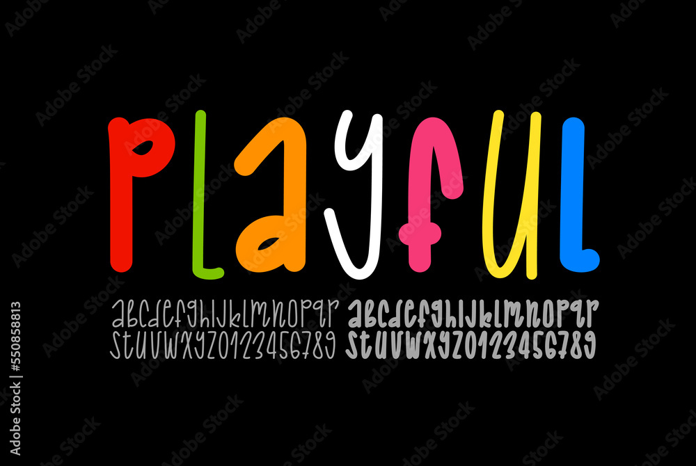 Hand drawn playful font, alphabet in the kids style, rounded thin ...