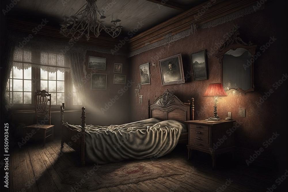 Old Haunted House - Bedroom Stock Illustration | Adobe Stock