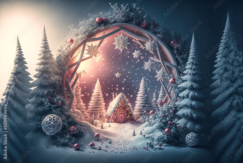A beautiful Merry Christmas themed festive night scene in winter. A ...