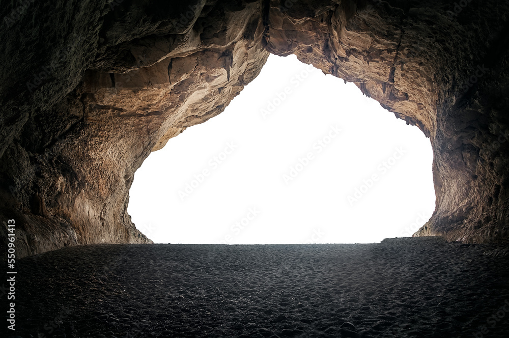 inside the cave, hole in the cave. Big empty cave with entrance on ...