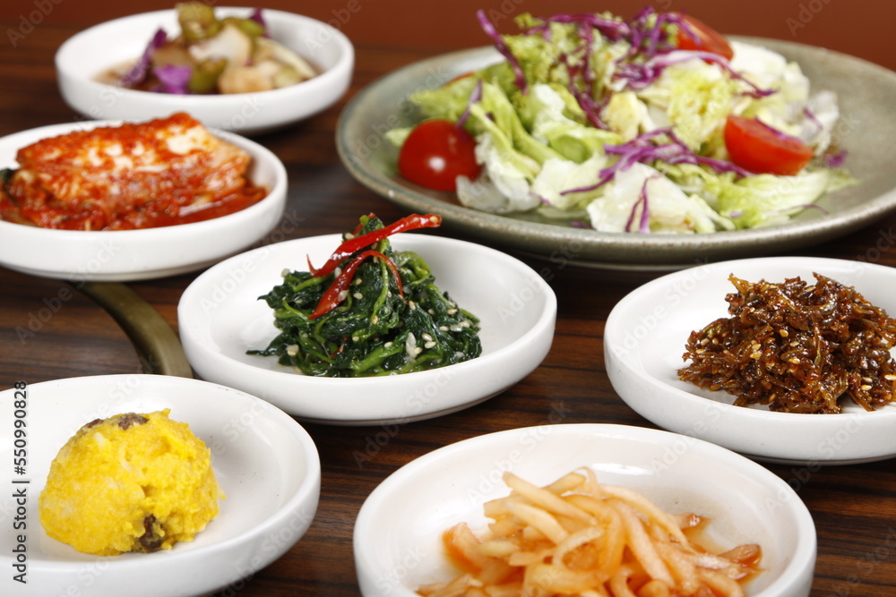 Korean vegetable ingredients and condiments for grilled pork ...