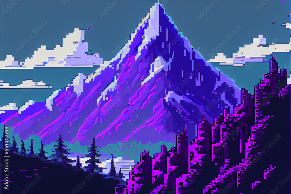 Pixel art 8 bit mountains Stock Illustration | Adobe Stock