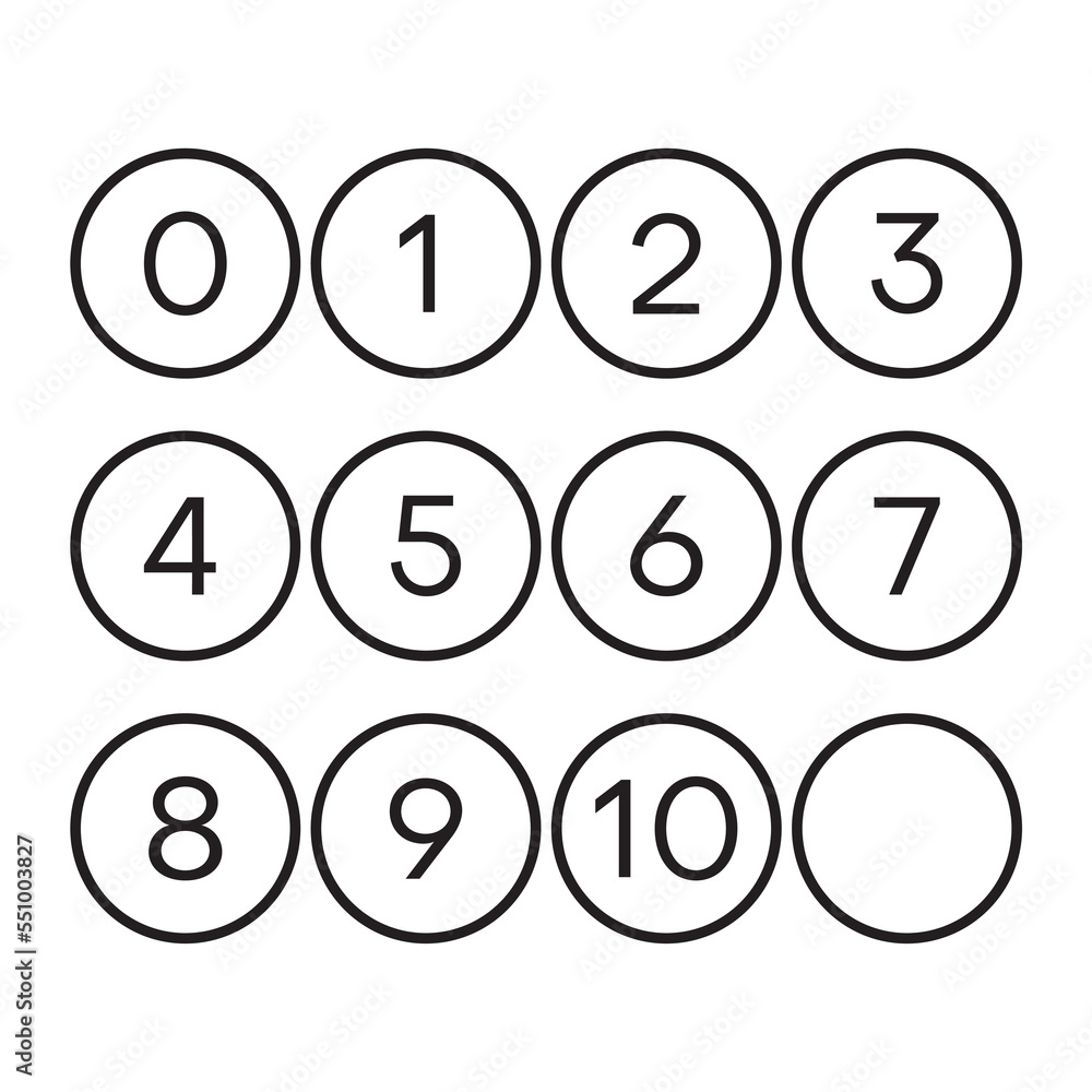 Outlines set of circle icon with numbers 0 to 10 inside. Stock Vector ...