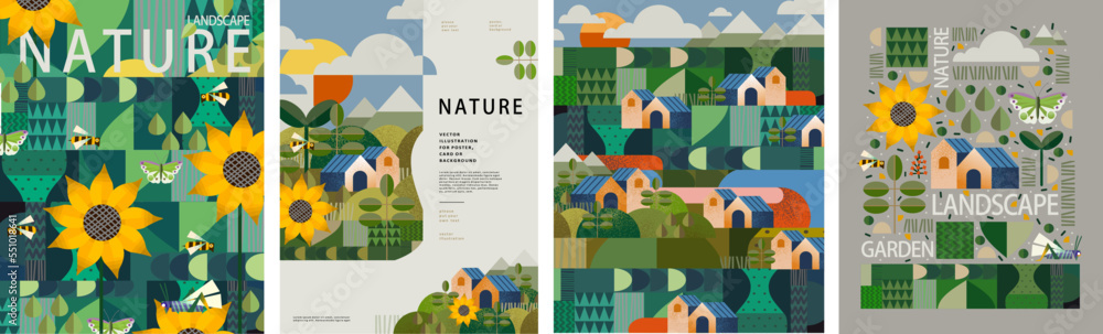 Nature, landscape and garden. Vector illustration of geometric abstract ...