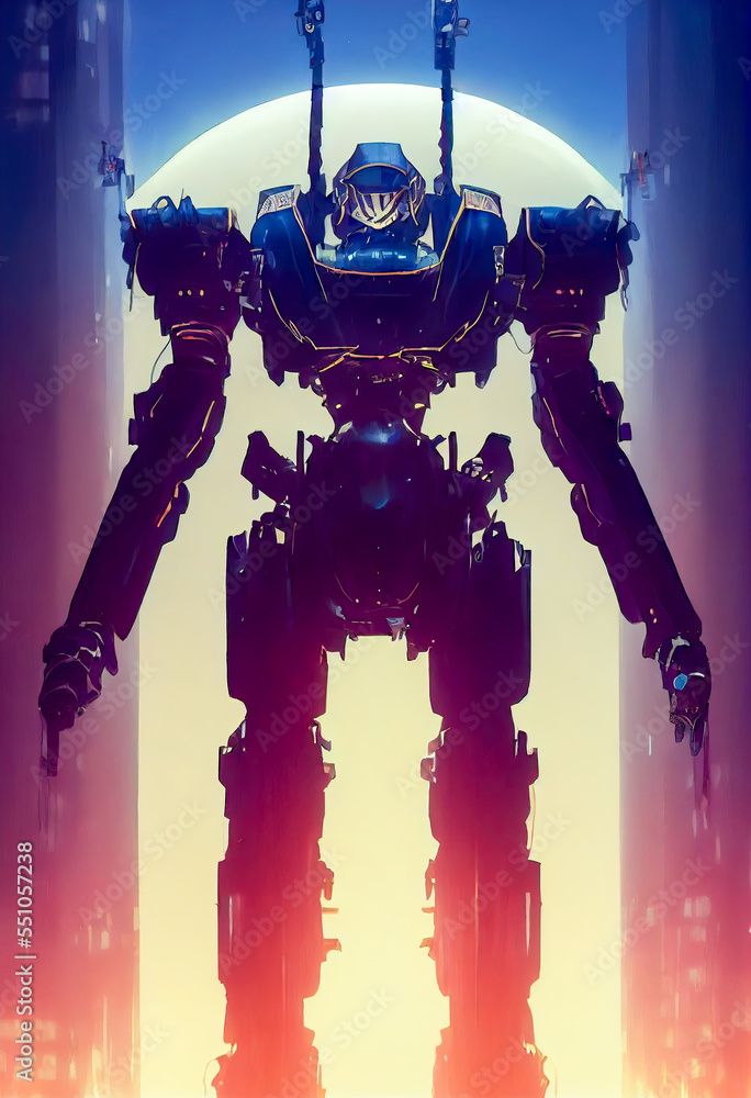 Giant fighting robot.Anime style Stock Illustration | Adobe Stock