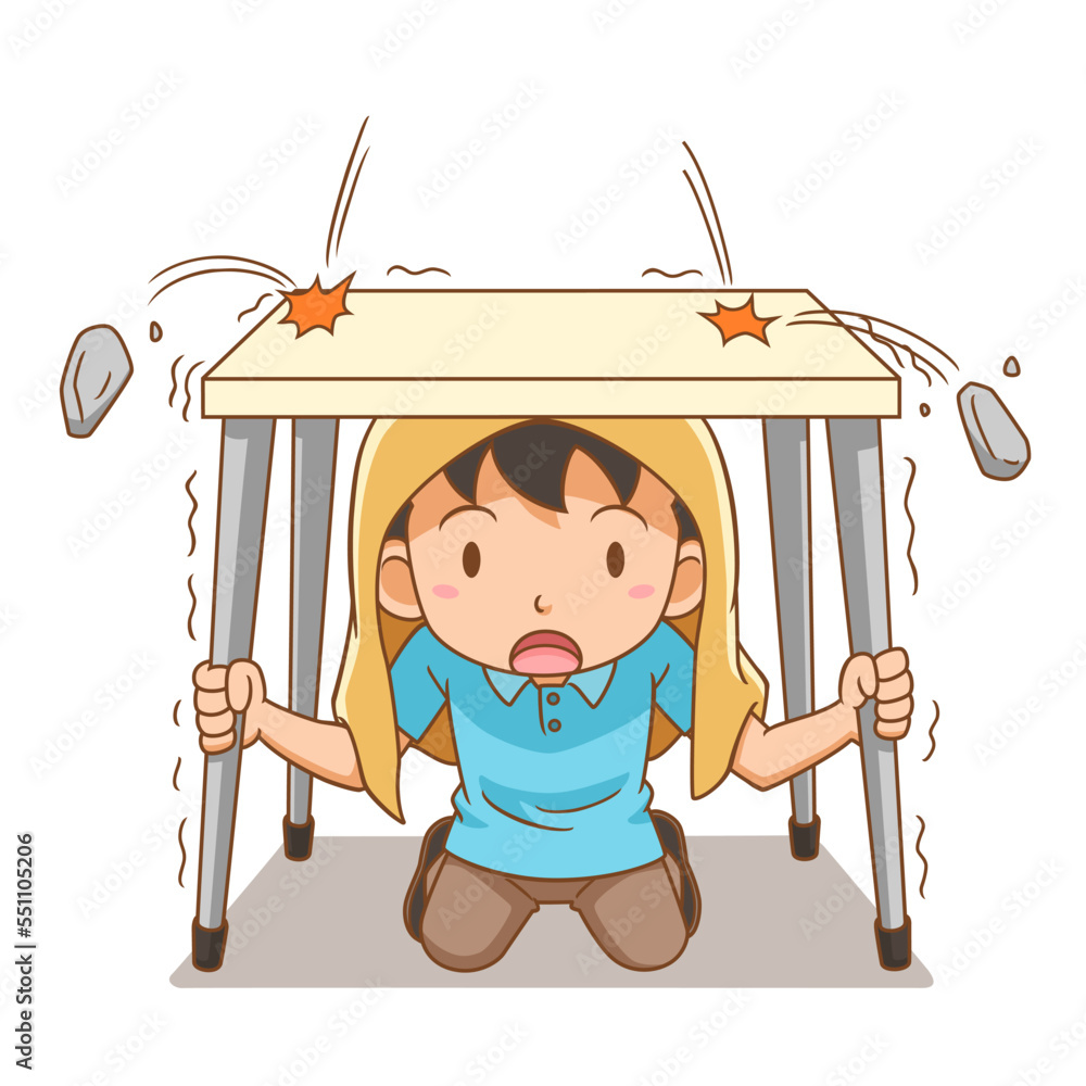 Cartoon boy hiding under the desk. Stock Vector | Adobe Stock