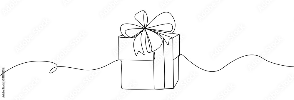 Gift box one line drawing. Continuous one line gift box.Presents with ...